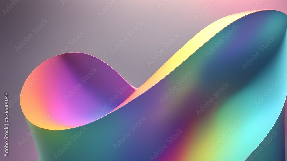 Gradient iridescent 3D shape with a smooth curve on a pale pink ...
