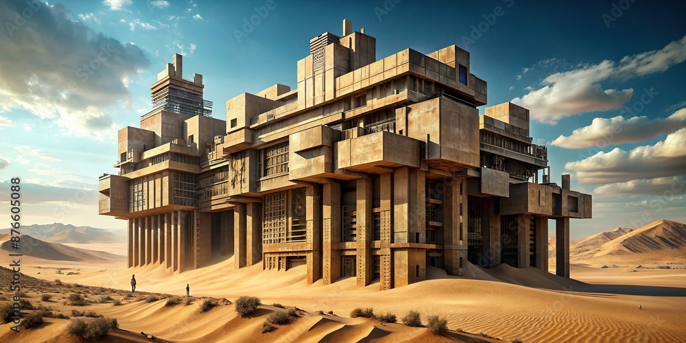 Giant Brutalist Science Fiction Mega Structure In The Dune desert ...