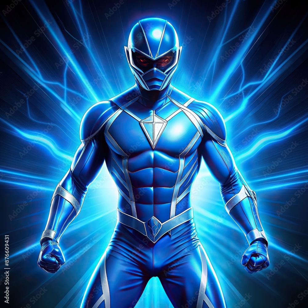 Super action hero in blue neon style Power Ranger, Super, neon, hero ...