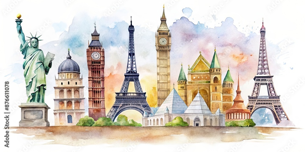 beautiful watercolor collection of iconic landmarks from around the ...