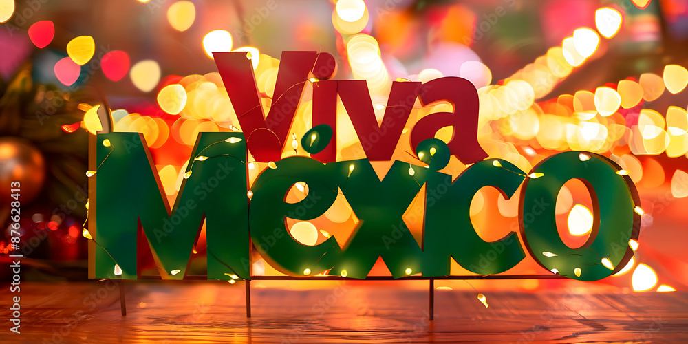 Frase “Viva México” en letras grandes y gordas de fondo luces bokeh ...