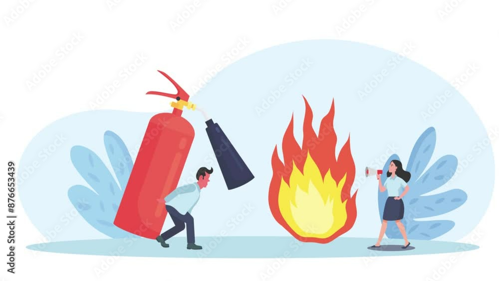 Professional People Extinguishing Fire using Extinguisher Bottle ...