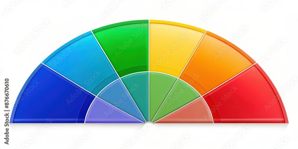 Semicircle divided into 5 sections with different colors , geometry ...