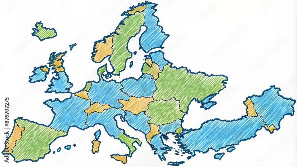 Doodle freehand drawing of Europe map, sketch, hand drawn, artistic ...