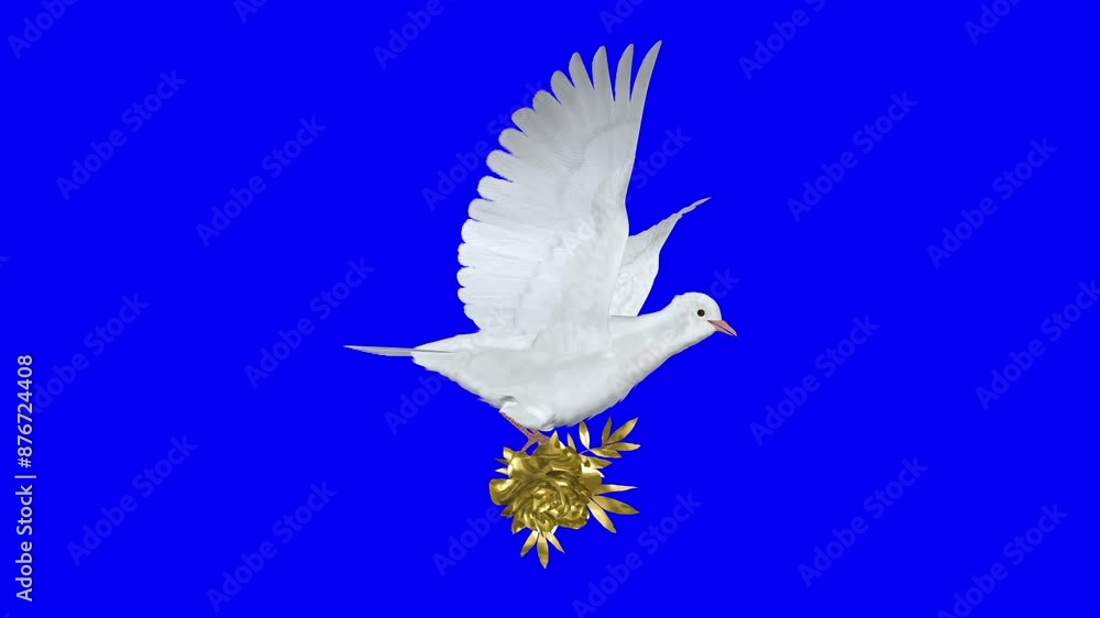 White Dove Bird with Golden Flower - Flying Loop - Side View Close Up ...