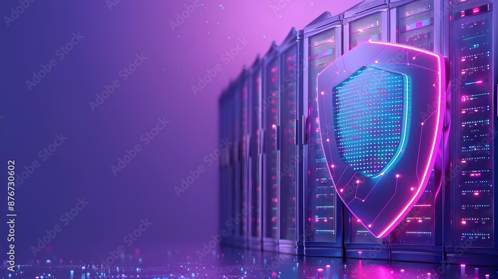 Data Center Security Concept With Server Racks And A Glowing Shield Representing Cyber