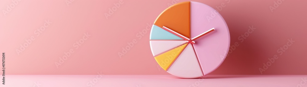 Colorful pie chart on a pink background, representing data analysis or ...