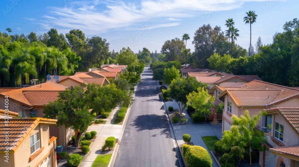 Picturesque neighborhood with homes acting as safe refuges, connected ...