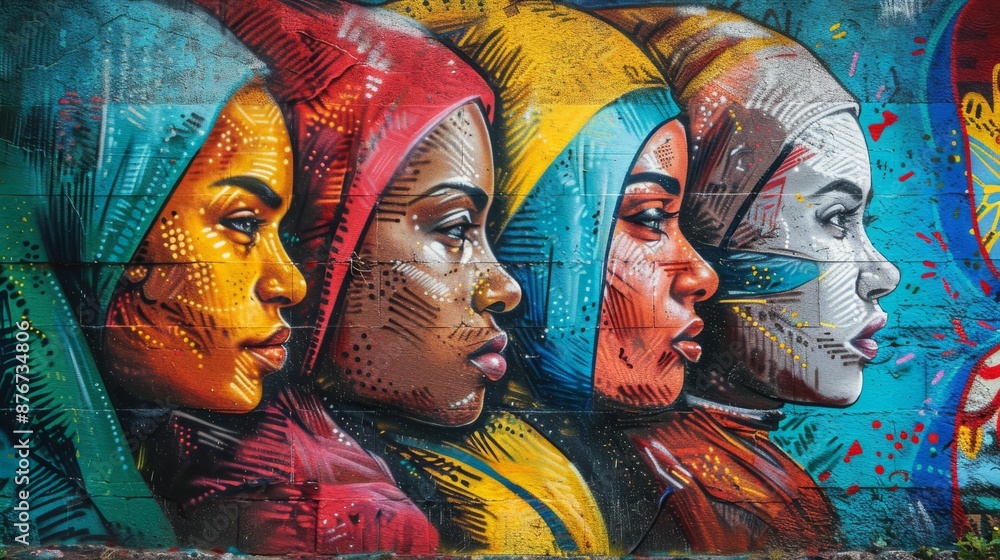 Graffiti art showcasing cultural diversity women from different ethnic ...