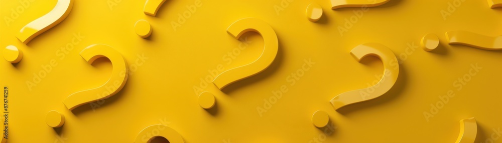 Seamless yellow background with multiple 3D question marks symbolizing ...