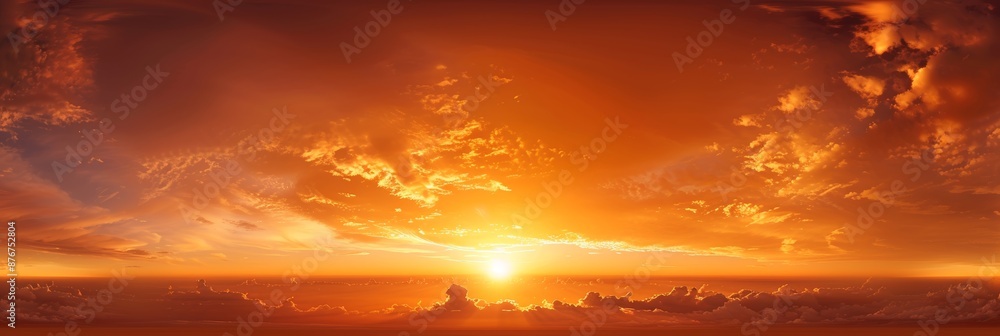 Glowing golden red sunset sky panorama. HDR 360 seamless spherical ...