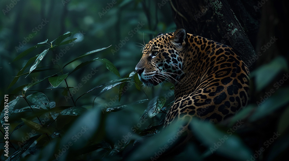 a close up portrait photo of a big spotted jungle cat in natural ...
