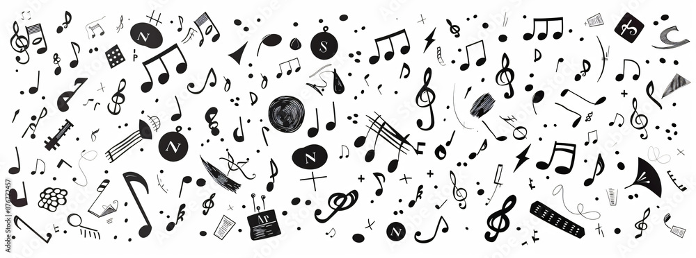 Big set of music notes, musical symbols illustration on white ...