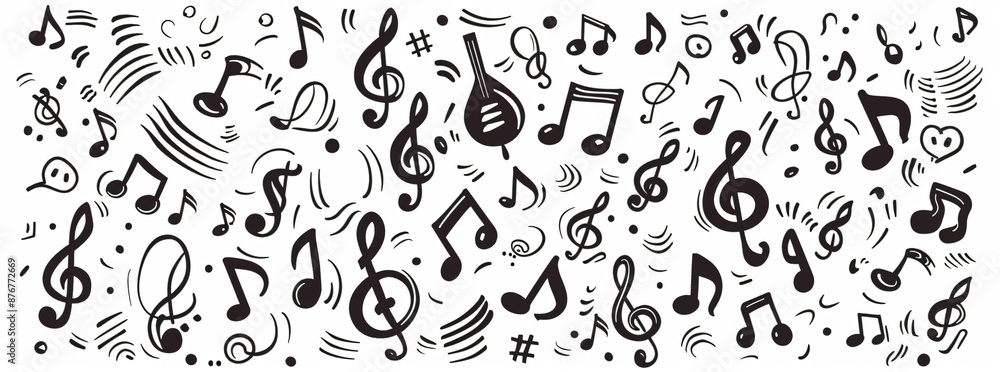 Big set of music notes, musical symbols illustration on white ...
