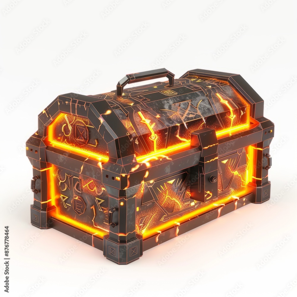 3D Render, Low Poly style of a glowing arcane chest with runic ...