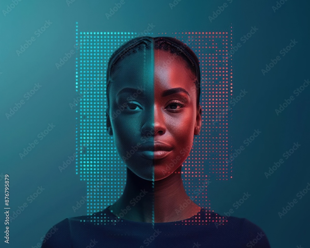 Digital twin concept with a person and their virtual replica side by ...