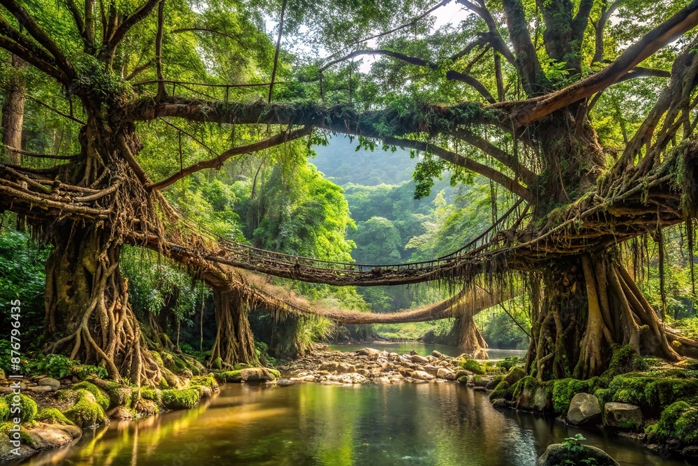 Double Decker Living Root Bridge in the green jungle the power of ...