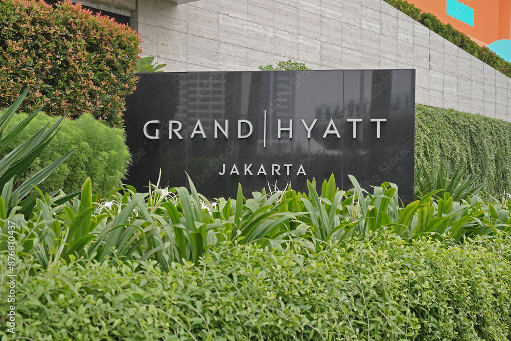 Jakarta, Indonesia - June 30, 2024: Grand Hyatt hotel sign. A view of ...