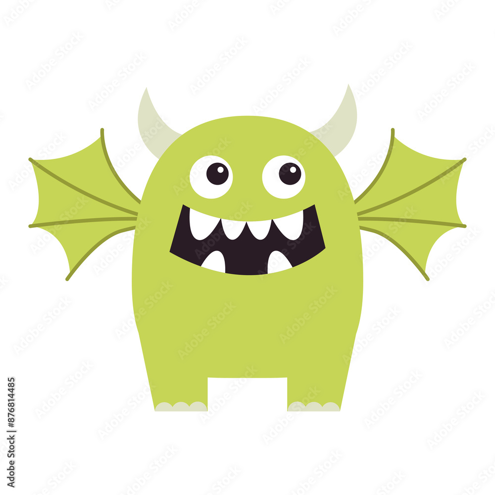 Cute green monster standing. Happy Halloween. Monsters silhouette icon ...