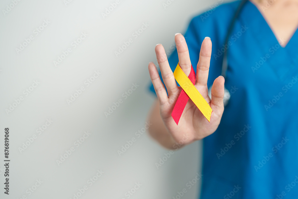 World hepatitis day awareness month, 28 July. Doctor holding Red and ...