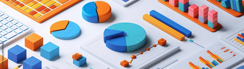 3D Data Analysis, business, finance and mobile web design concept, user ...