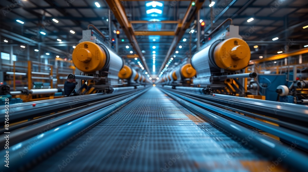 Advanced Textile Manufacturing Facility Interior. Interior view of an ...