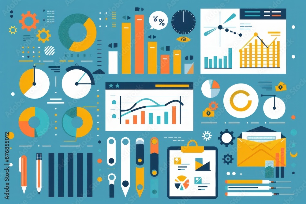 Flat design illustration of a finance planning process featuring charts ...