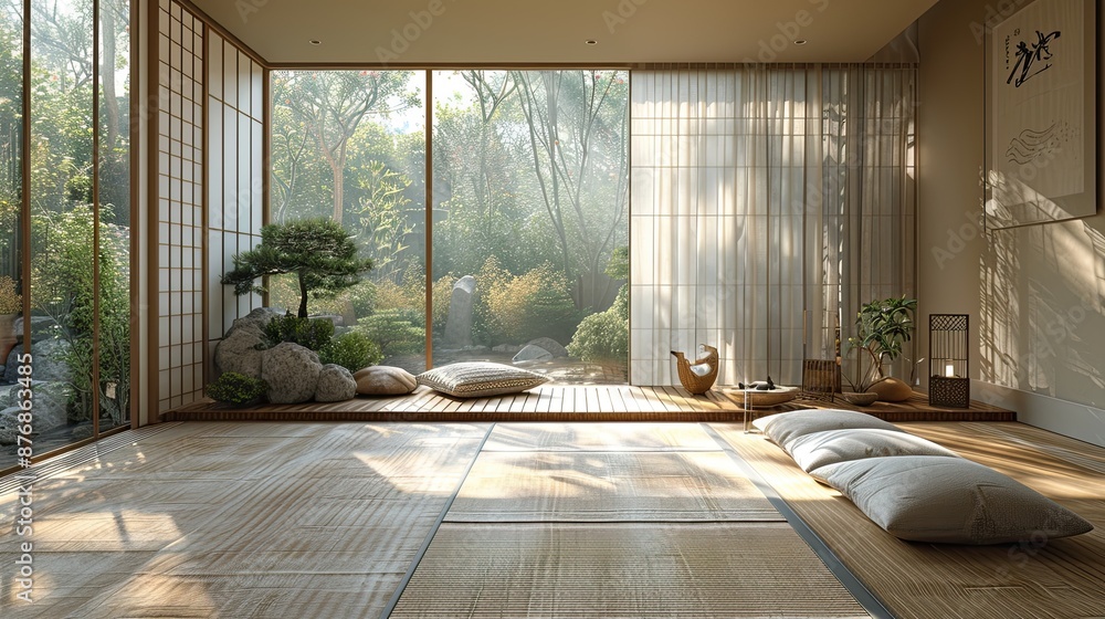 Elegant and simple Japanese home interior, with minimalist design ...
