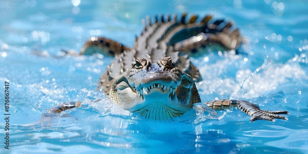 Cuban crocodile leaps from water with jaws wide open to catch prey ...