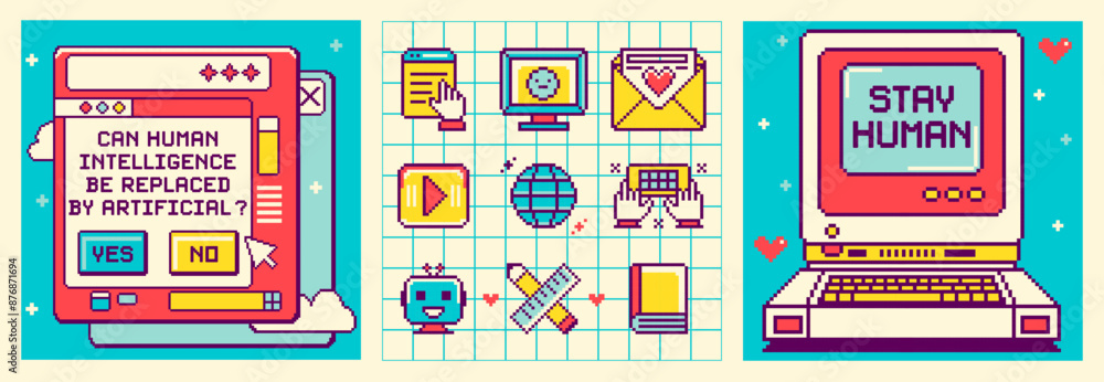 Nostalgia computer screen and window interface as frames for messages ...