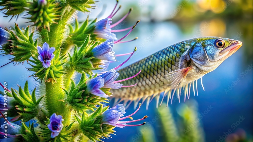Herb honey bearing common snakehead Echium vulgarev backlight Close up ...