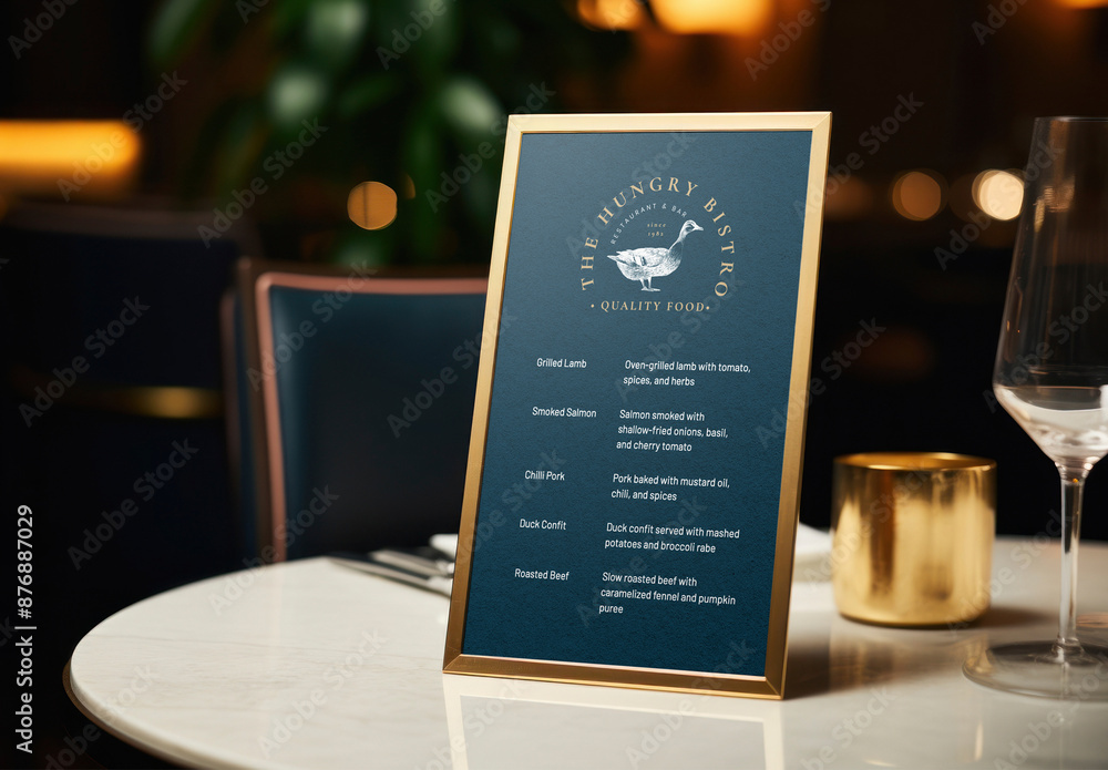 Luxury Gold Menu Sign Mockup With Generative AI Stock Template | Adobe ...