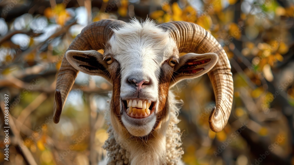 White sheep with smiley face in farm blurred background, Sheep on the ...