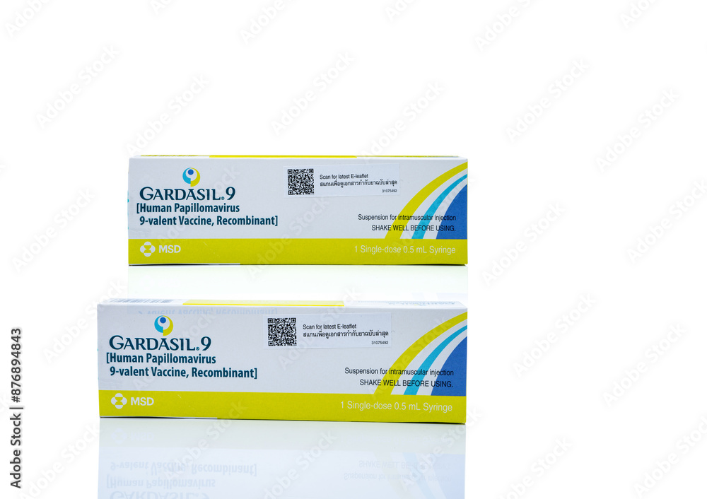 CHONBURI, THAILAND-JUNE 14, 2024: Gardasil 9 HPV vaccine. Prevention of Human Papillomavirus, 9 ...