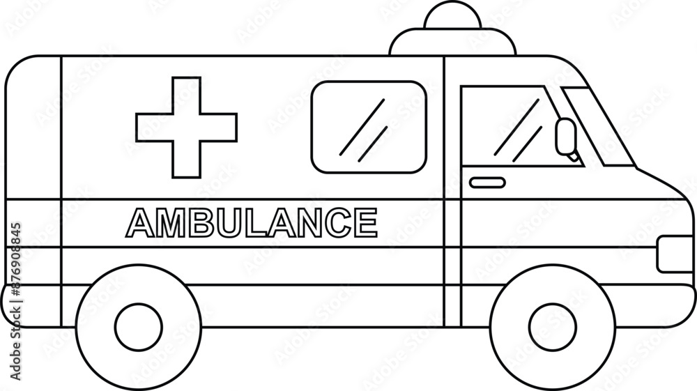 Ambulance car, emergency transportation outline coloring page for kids ...