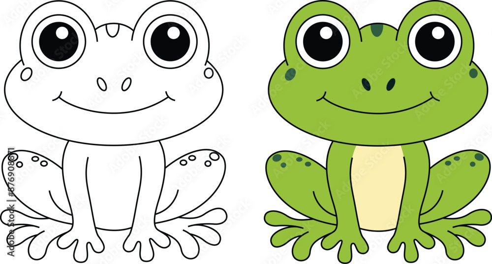 Cute Frog cartoon outline coloring page for kids Stock Vector | Adobe Stock