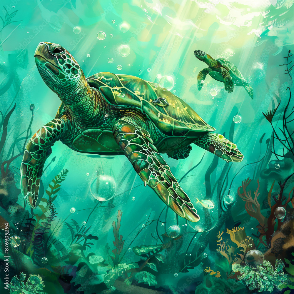 Giant Sea Turtle. Generated image. A digital illustration of a painting ...