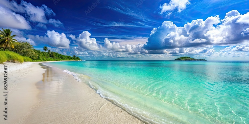 Virtual background of a serene beach with turquoise water and white ...