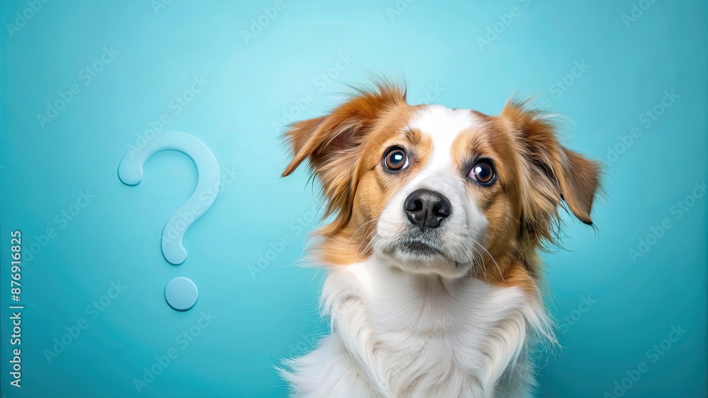 Curious dog with question marks on light blue background, curious, dog ...