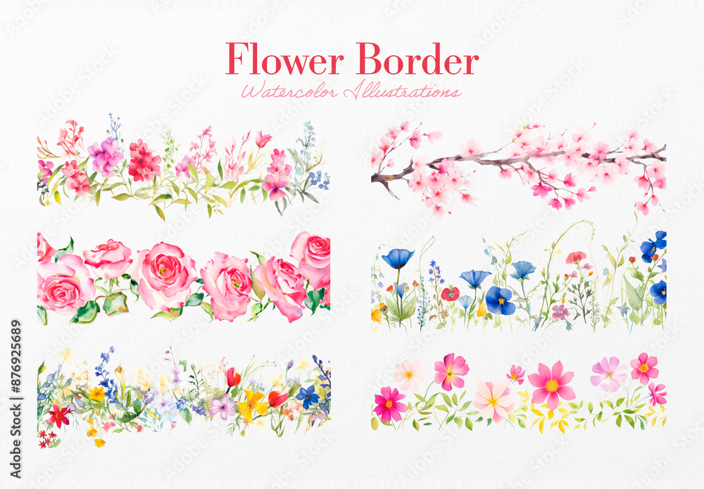 Watercolor Floral Border Design Element Set Stock Template | Adobe Stock