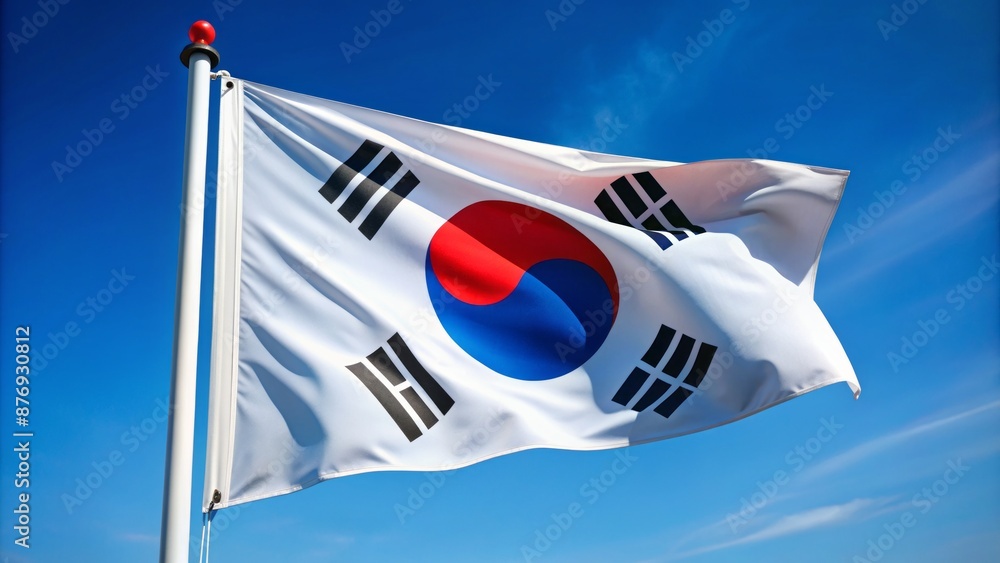 Vibrant South Korean national flag with white taegeuk symbol and four ...