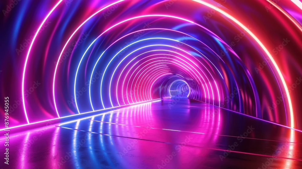A high-resolution photo of an abstract neon light tunnel with a blend ...