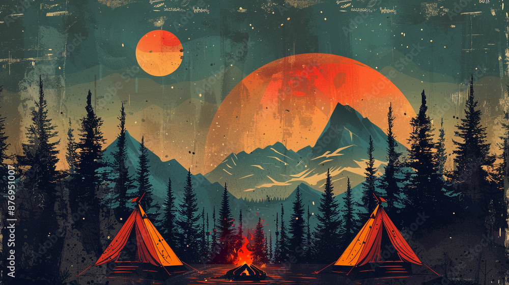 A retro flyer design with a 1970s summer camp theme, showcasing elegant ...