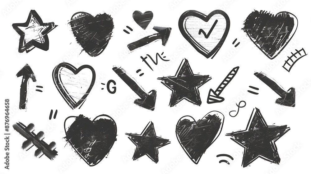A collection of hand-sketched mark icons on a white background ...