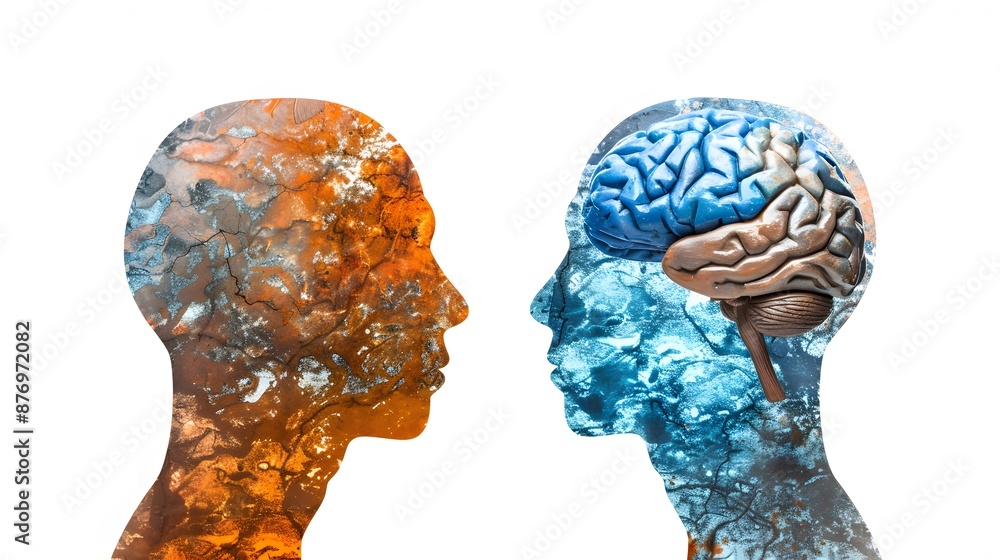 two sides of the human mind isolated on white background, space for ...