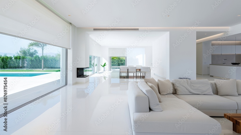Discreet ceiling-mounted air conditioning unit in a spacious, modern ...
