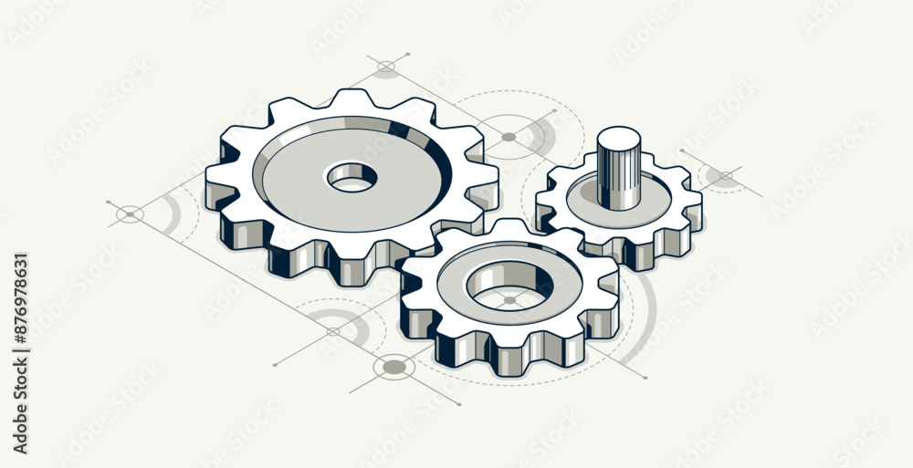Engineer education concept, gears and cogs composition isometric 3D ...