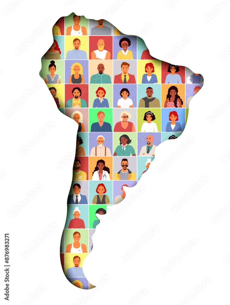 Countries of latin america map with people diversity pattern vector ...