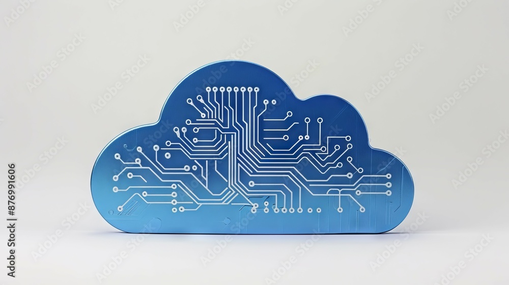 Cloud computing circuit board icon. Blue cloud shape with circuit board ...