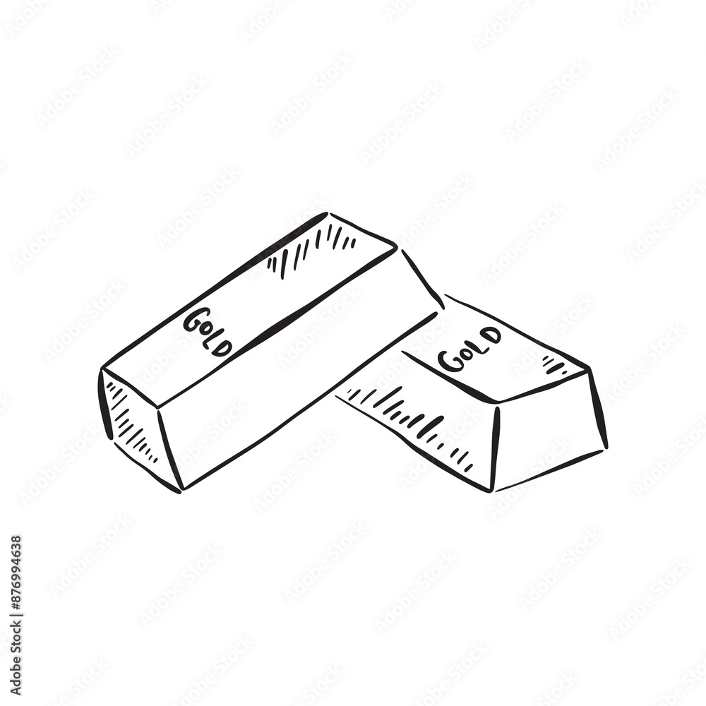 Line drawn gold bars in black and white line. Signifying wealth and ...